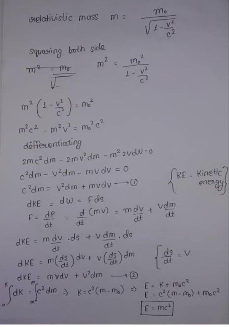 E²=m²c⁴ + p²c² P=m. v E²=m²c⁴ + m²c⁴ E²= 2 m²c⁴ E=√2 mc² Formülün doğrusunda √2 değerini neden ...
